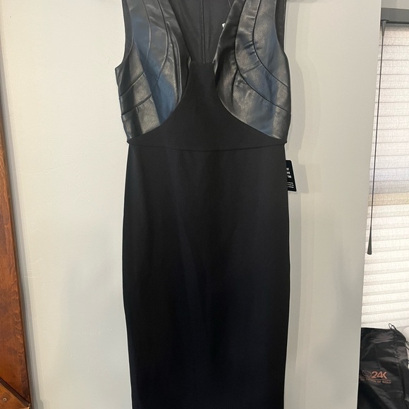 Express | Dresses | Express Black Faux Leather Panel Midi Dress | Poshmark